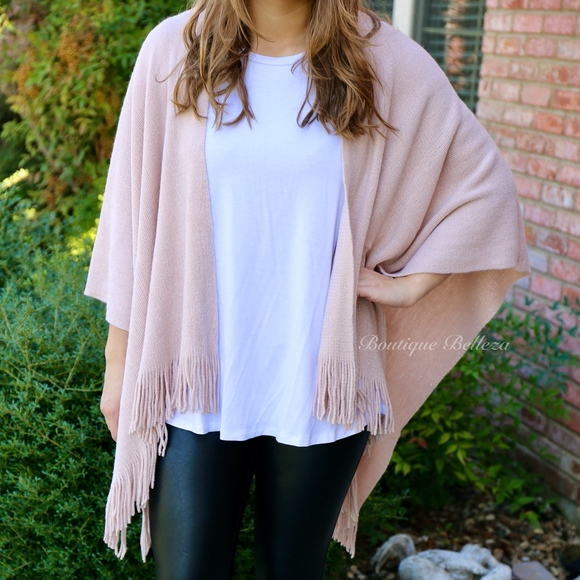 Boutique Belleza | Sweaters | Metallic Pink Ruana Poncho Cardigan With ...